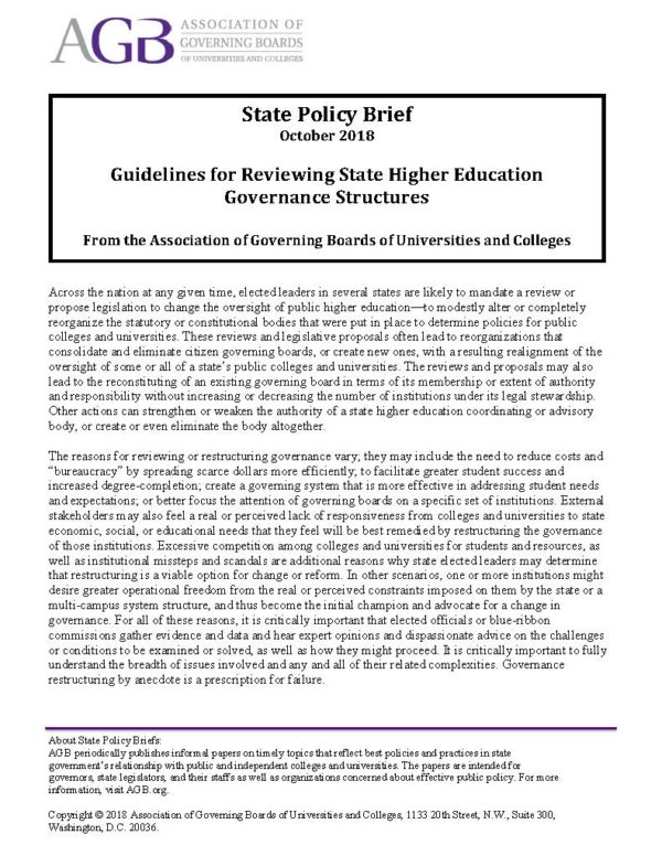 Guidelines for Reviewing State Higher Education Governance Structures - AGB