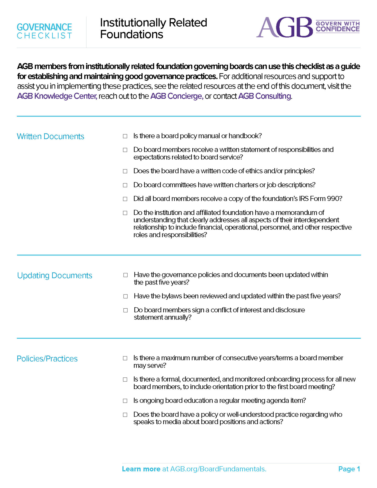 Governance Checklists - AGB