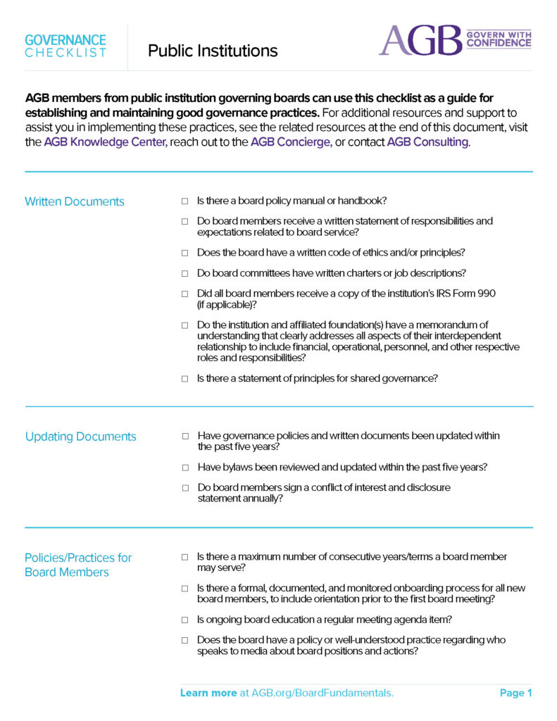 Governance Checklists - AGB