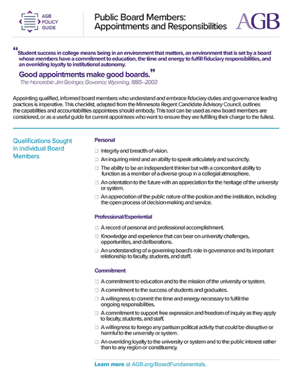 Public Board Members: Appointments and Responsibilities - AGB